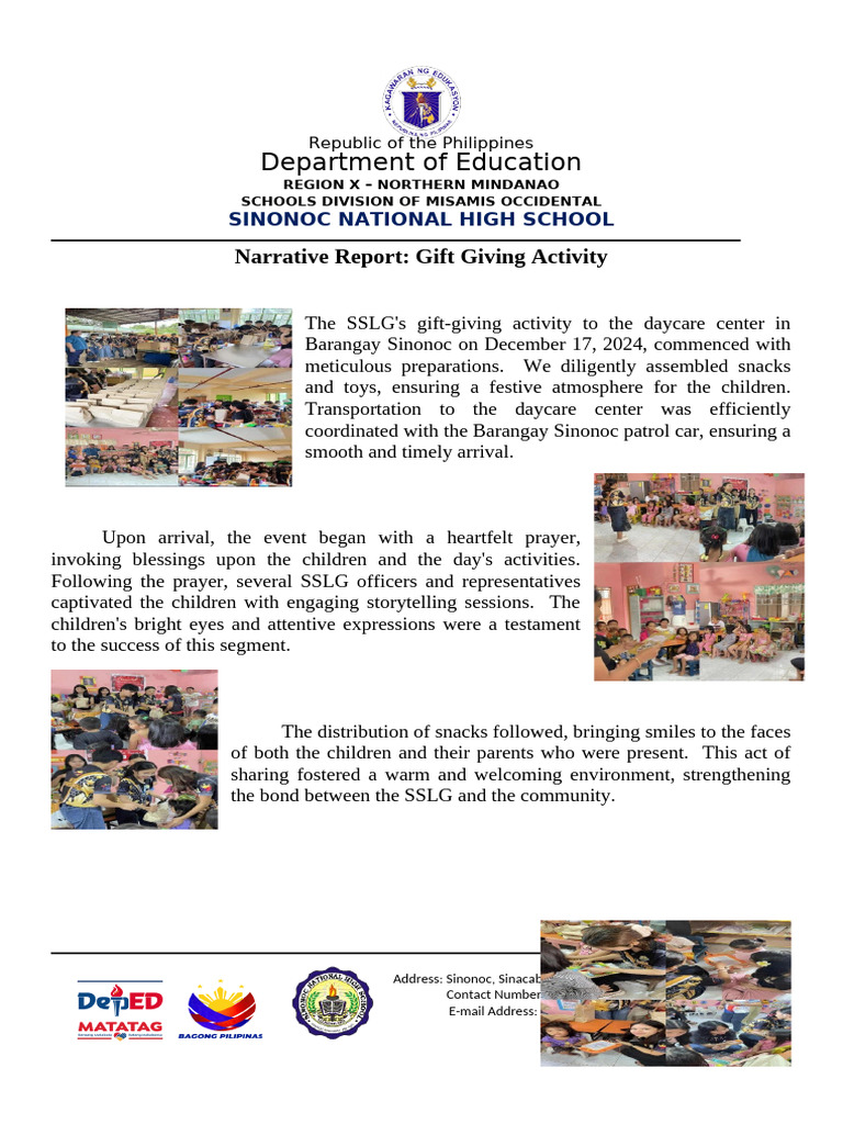 Gift Giving Activity at Sinonoc Daycare | PDF