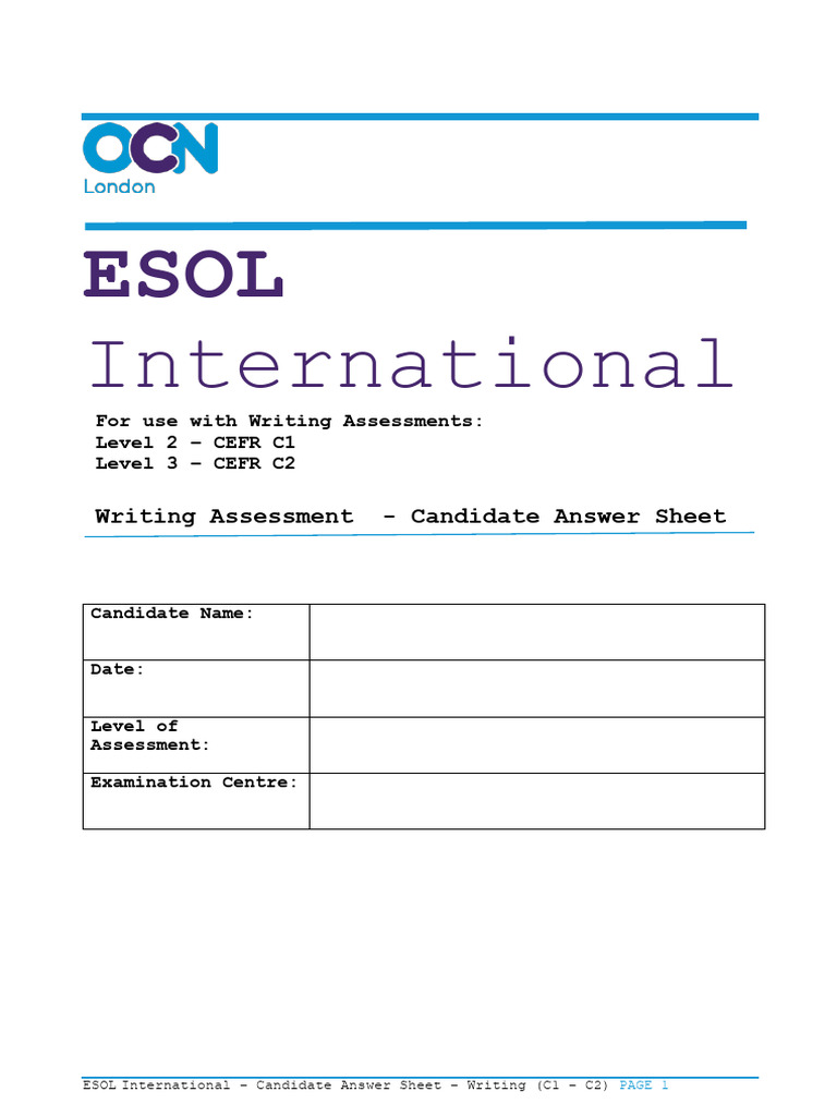 CEFR Writing Assessment Answer Sheet | PDF | Tests | Educational ...
