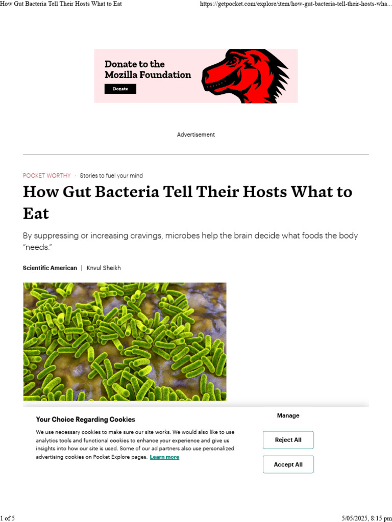 Gut Bacteria Influence Food Choices | PDF | Microorganism | Foods