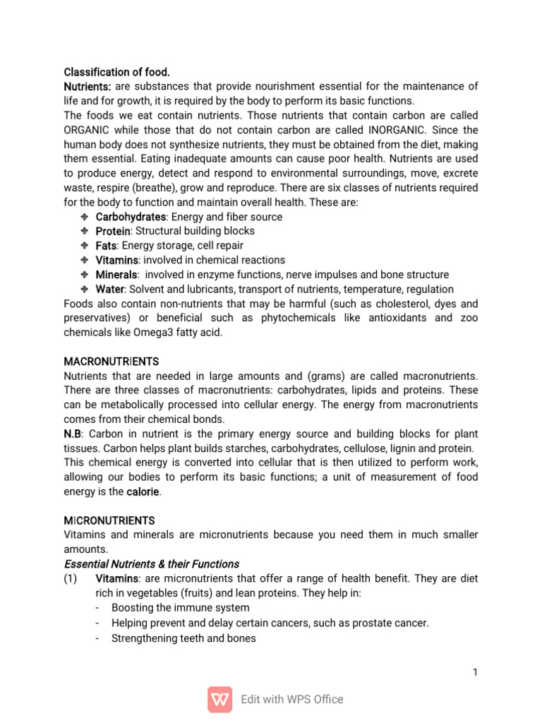 Classification of Food Edited | PDF | Fat | Nutrients