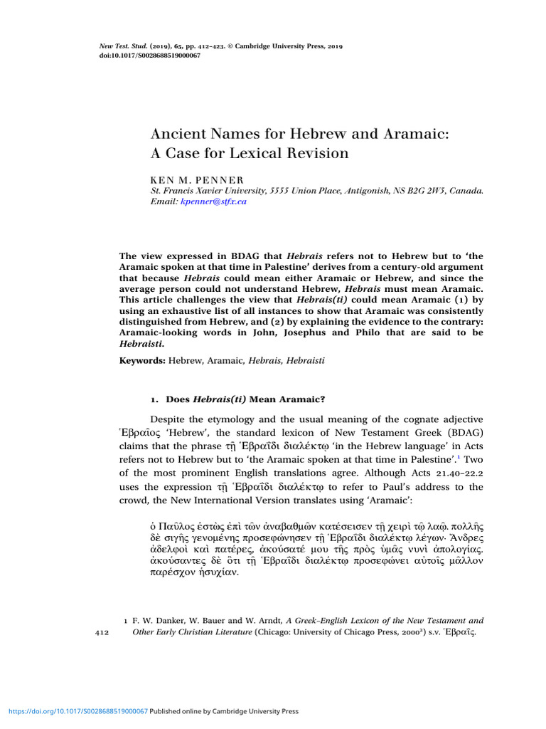 Ancient Names for Hebrew and Aramaic a Case for Lexical Revision | PDF ...