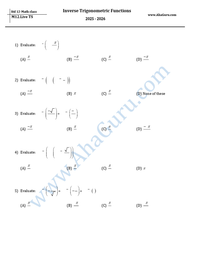 CLT005-12-Math-Inverse Trigonometric Functions -10Q- 1 May 2025 | PDF ...