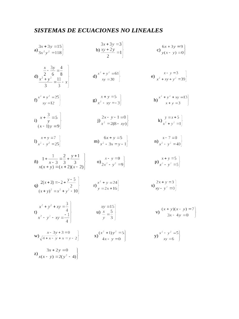 SISTEMAS DE ECUACIONES NO LINEALES | PDF
