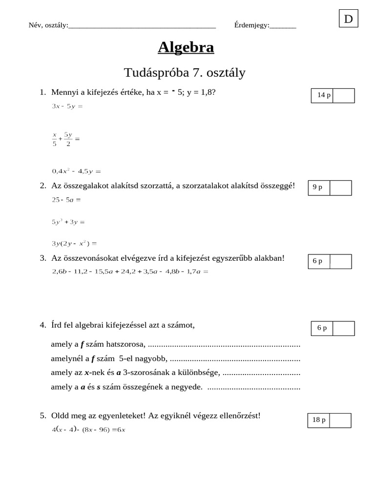 4 Dfelmero 7 Algebra | PDF