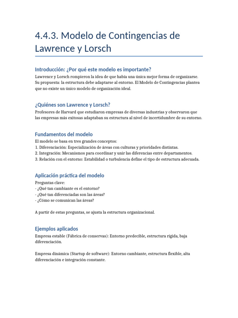 Modelo de Contingencias de Lawrence y Lorsch | PDF | Economias