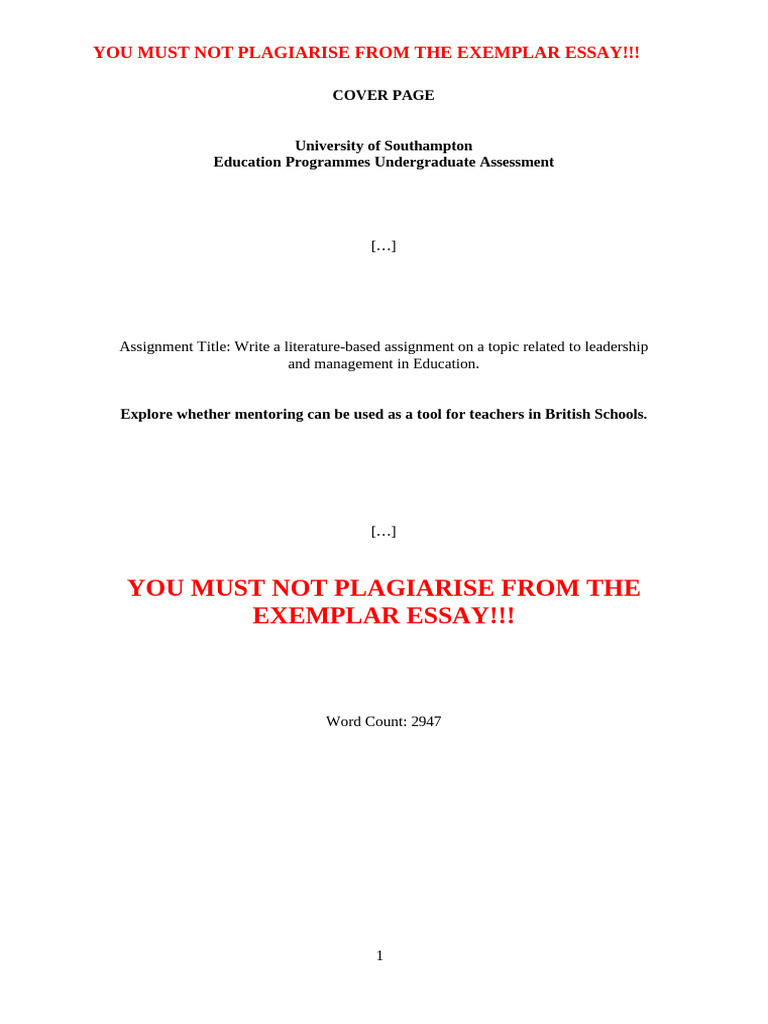 EXAMPLE ESSAY - Extracts - BB - YOU MUST NOT PLAGIARISE FROM THE ...