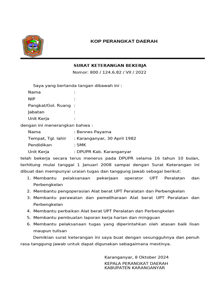 Contoh Surat Keterangan, Surat Lamaran, Surat Pernyataan | PDF