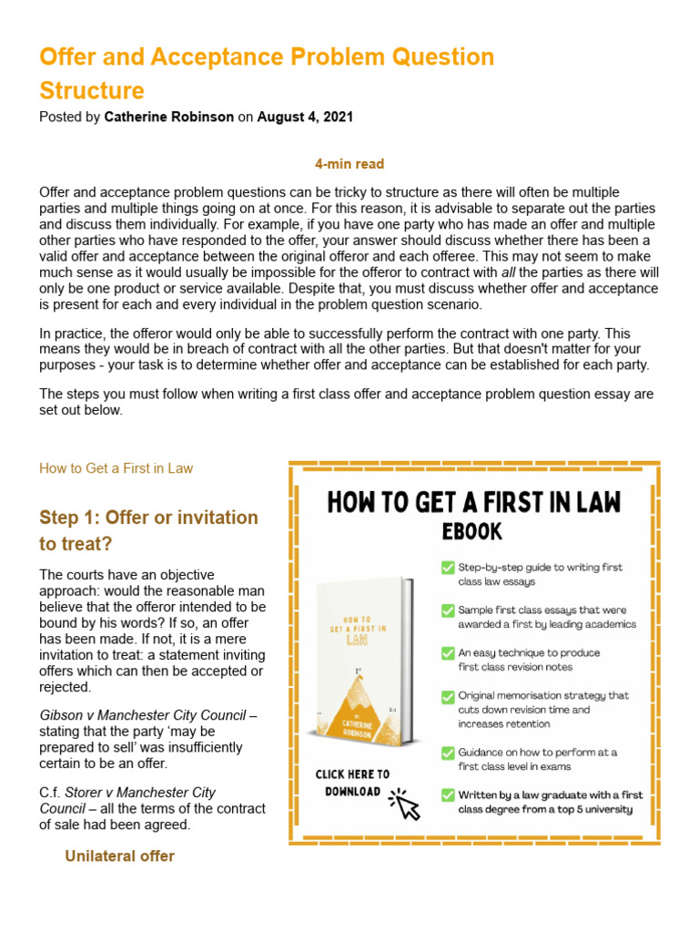 Offer and Acceptance Problem Question Structure - Get A First in Law ...