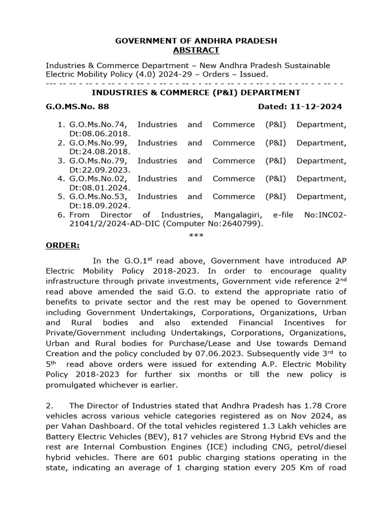 Andhra Pradesh EV Policy 2024-29 | PDF | Electric Vehicle | Hybrid Vehicle