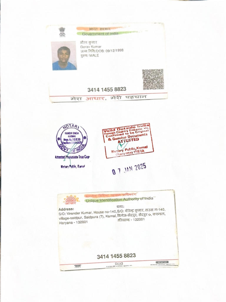 Gorav Kumar Adhar Card | PDF