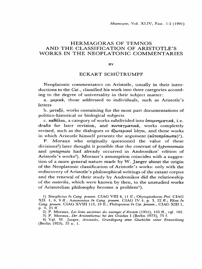 Hermagoras of Temnos and The Classification of Aristotle's Works in The ...
