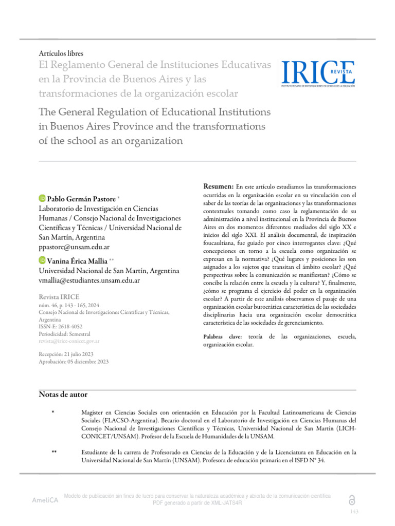 El Reglamento General de Instituciones Educativas en La Provincia de Buenos Aires y Las ...