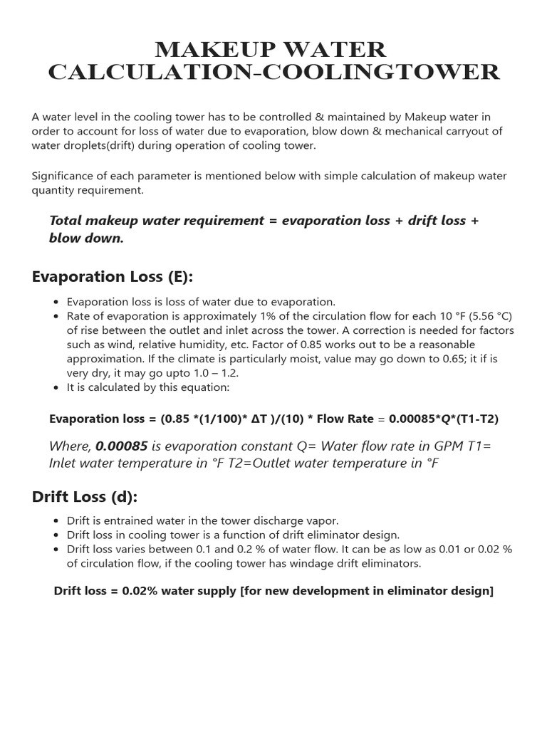 Makeup Water Calculation-Cooling Tower - HVAC & Engineering | PDF