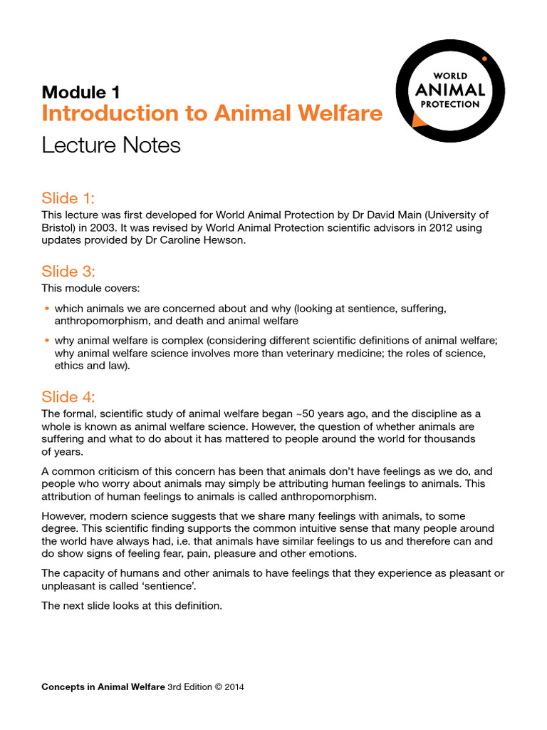 Introduction to Animal Welfare Concepts | PDF | Animal Welfare ...