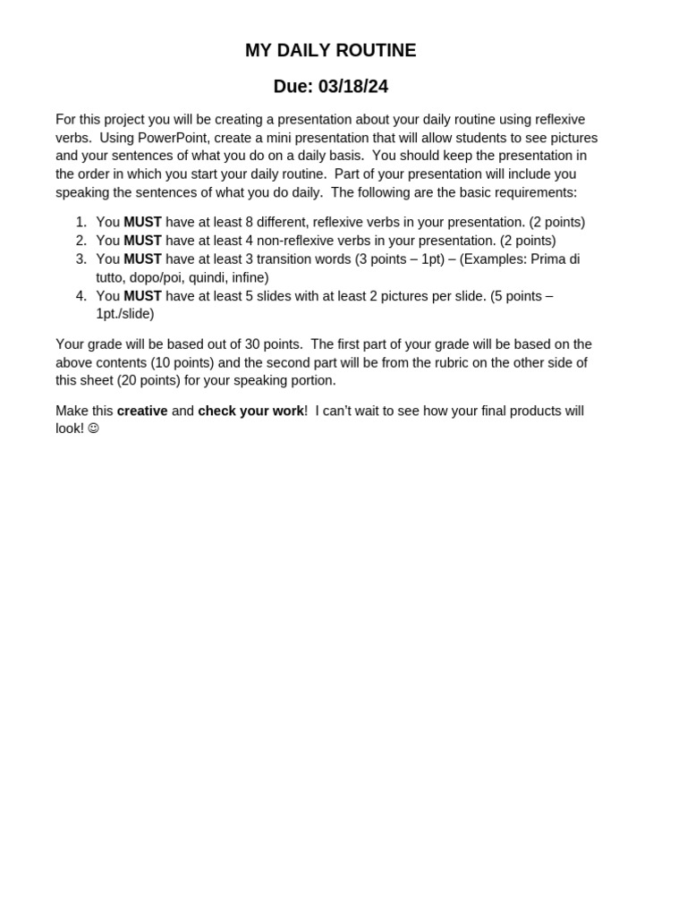 Lezione 20 U2 MY DAILY ROUTINE PROJECT - Italiano | PDF | Vocabulary ...