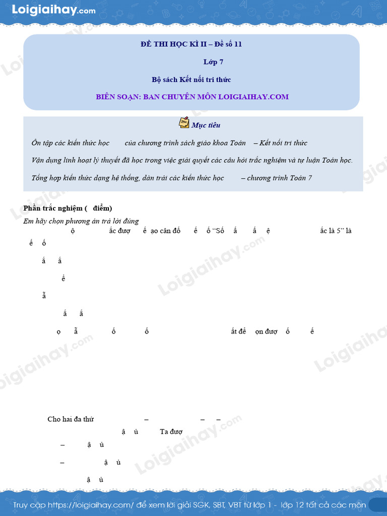 De Thi Hoc Ki 2 Toan 7 de So 11 Ket Noi Tri Thuc 1711966762 | PDF