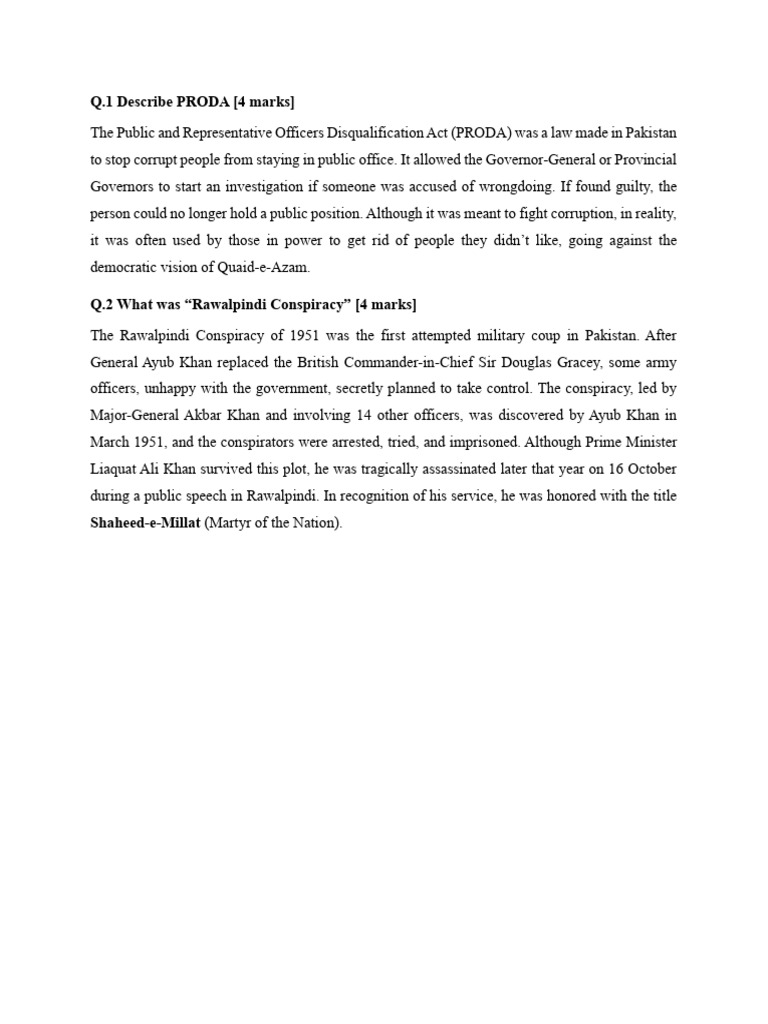 Overview of PRODA and Rawalpindi Conspiracy | PDF