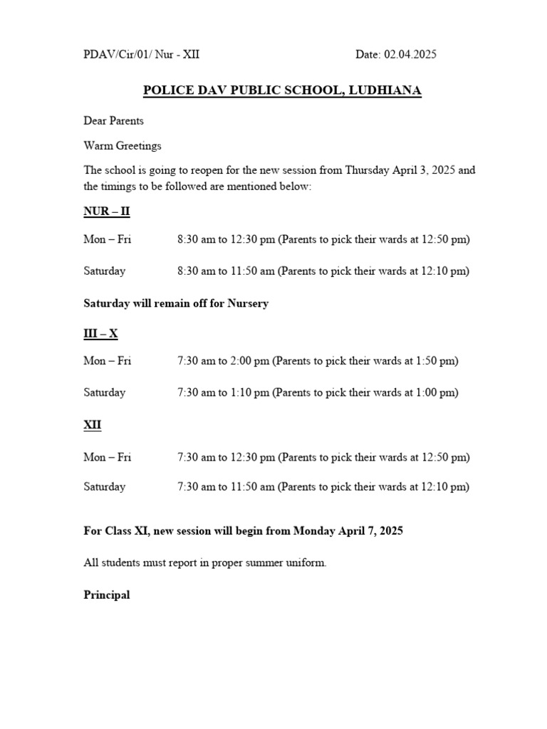 School Reopening Notice for Parents | PDF