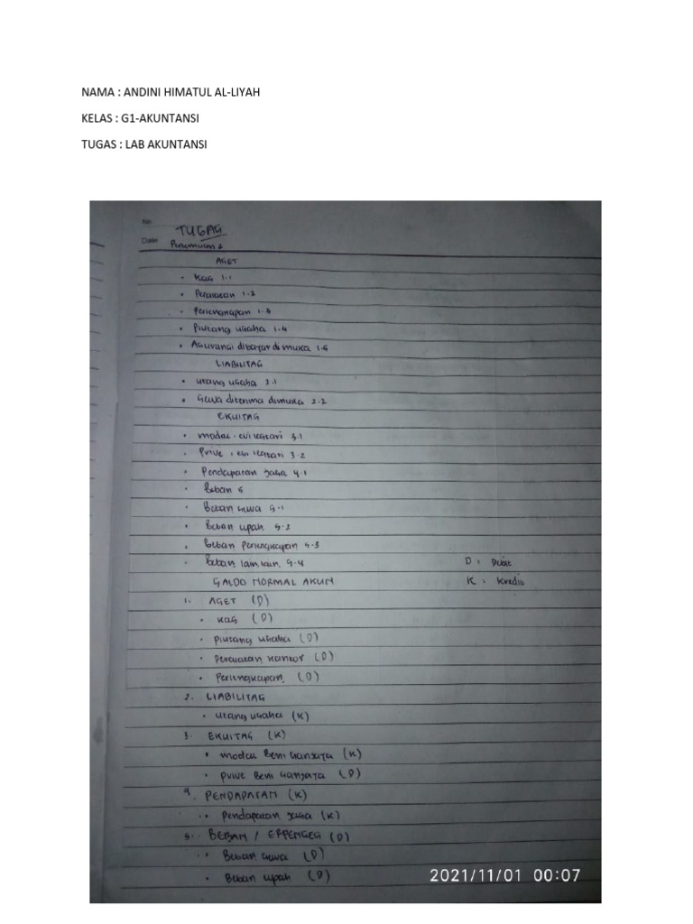Tugas Lab Akuntansi 2 Andini G1-Akuntansi | PDF
