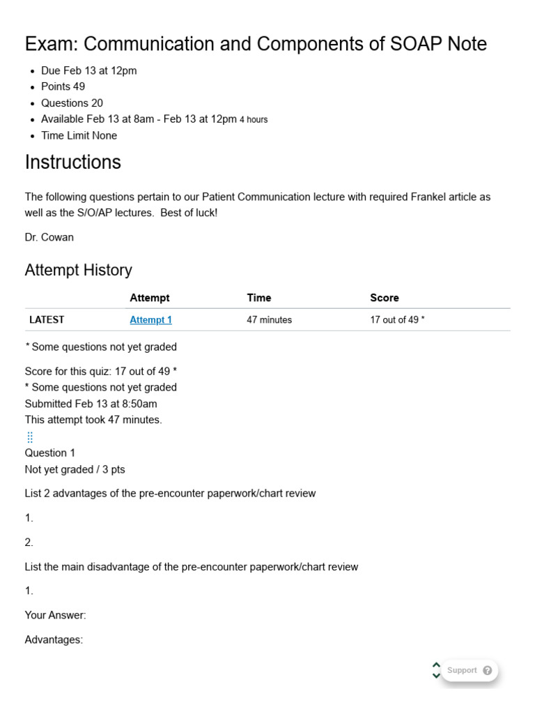 Exam - Communication and Components of SOAP Note - 202510 PT 6300 02 ...