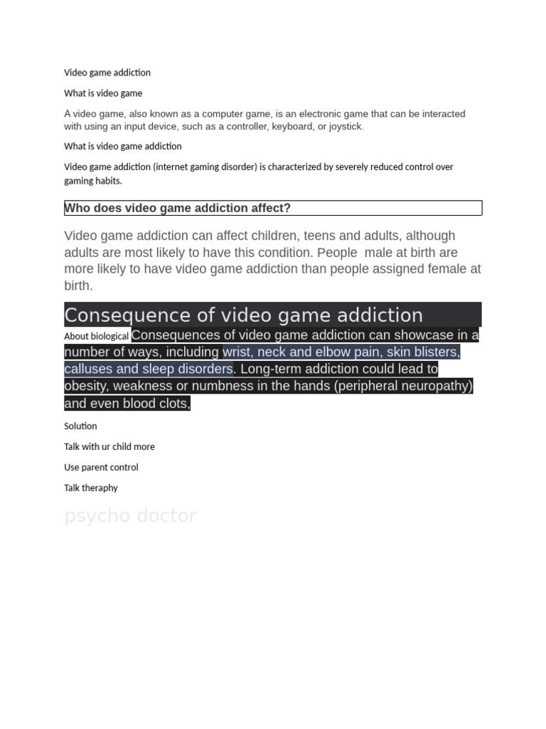 Video Game Addiction | PDF