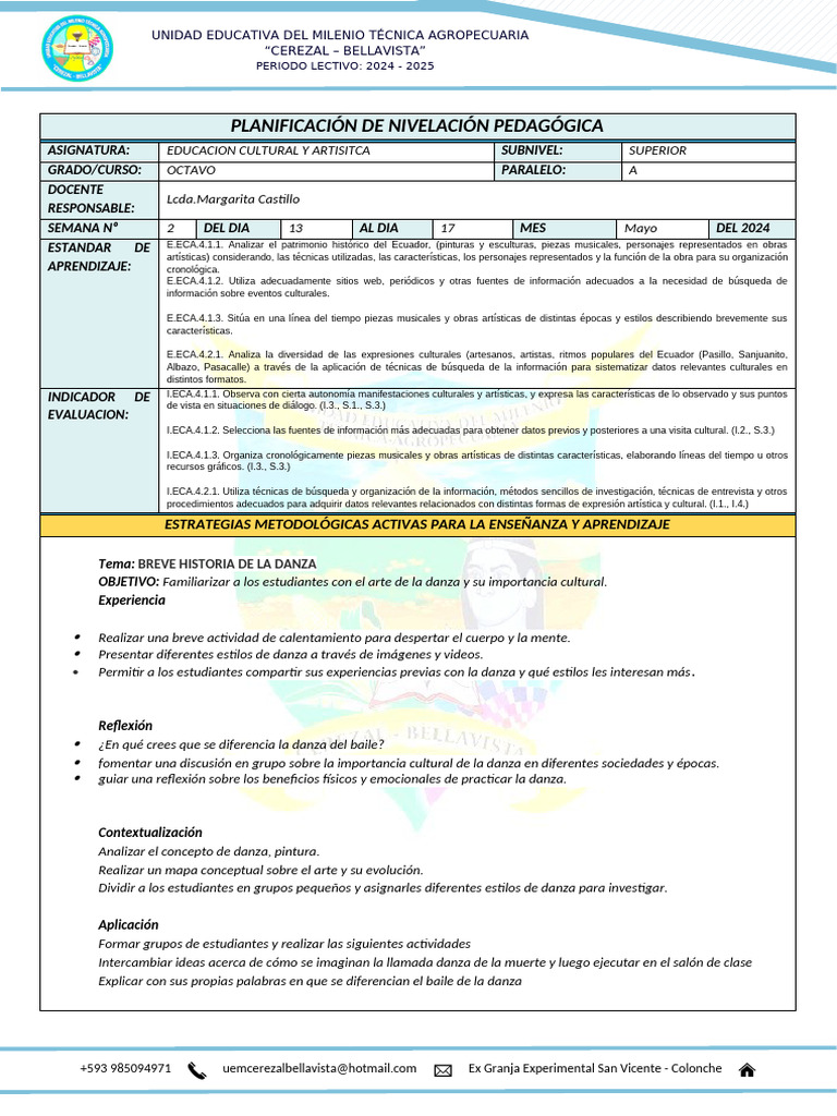 Planificacion 2 Eca 8vo | PDF | Bailes | Aprendizaje