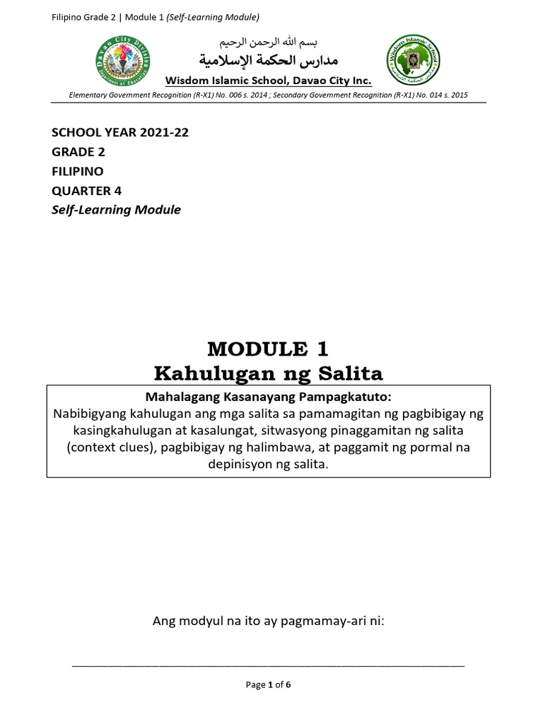 Filipino Grade 2 Module 1 | PDF