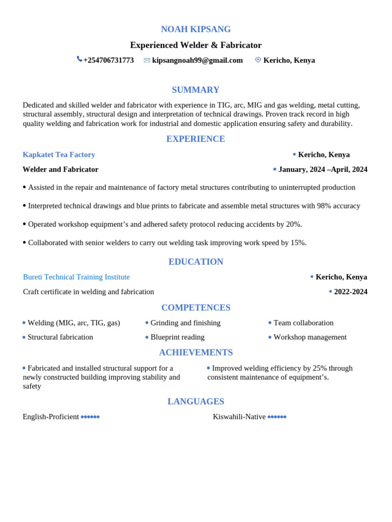 Noah Kipsang Editable Cv | PDF