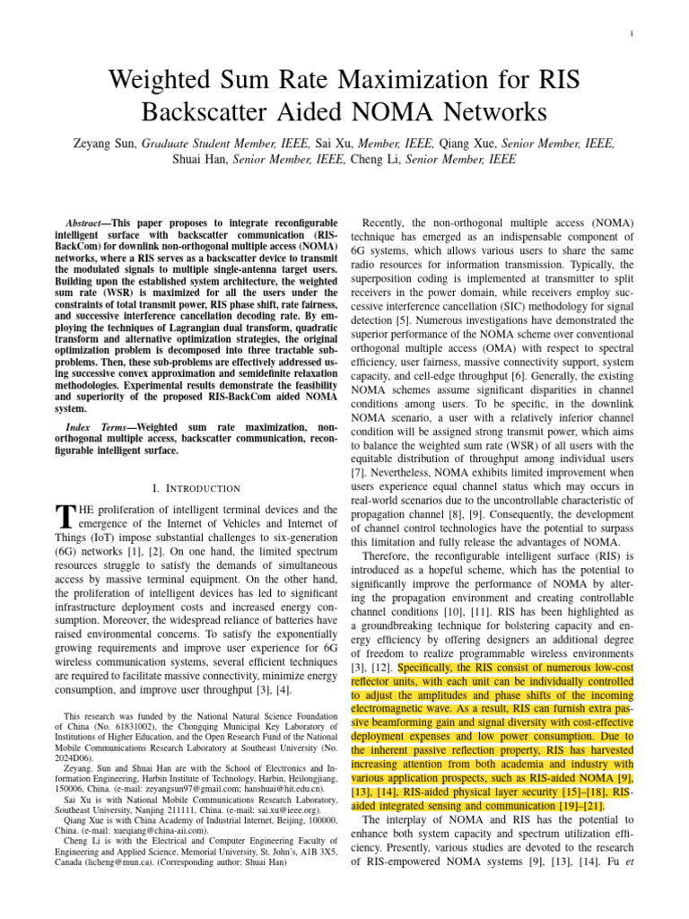 Weighted Sum Rate Maximization For RIS Backscatter Aided NOMA Networks ...
