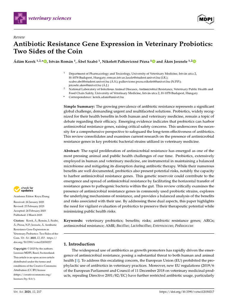 Antibiotic Resistance Gene Expression in Veterinary Probiotics Two ...