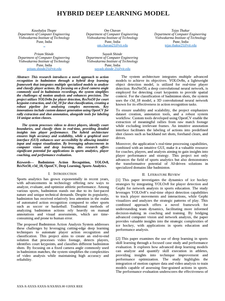 Badminton HYBRID DEEP LEARNING MODEL | PDF | Deep Learning | Computer ...
