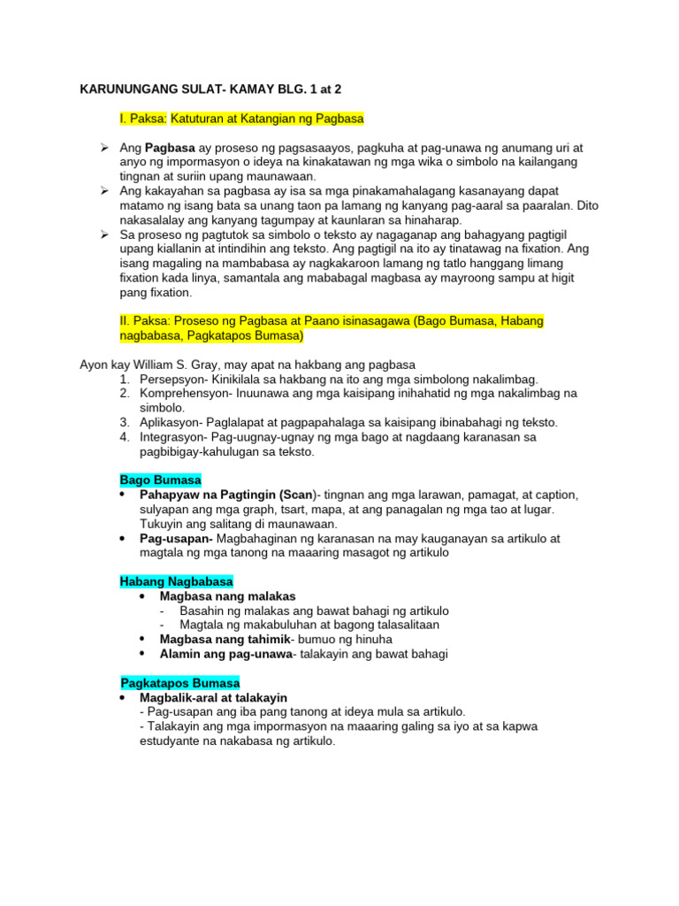 KARUNUNGANG SULAT KAMAY BLG. 1 at 2 | PDF