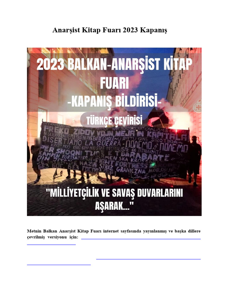 Anarka Balkan Anarsist Kitap Fuari 2023 Kapanis Bildirgesi Turkce ...