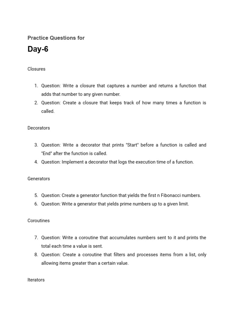 Practice Questions For Day - 6 | PDF