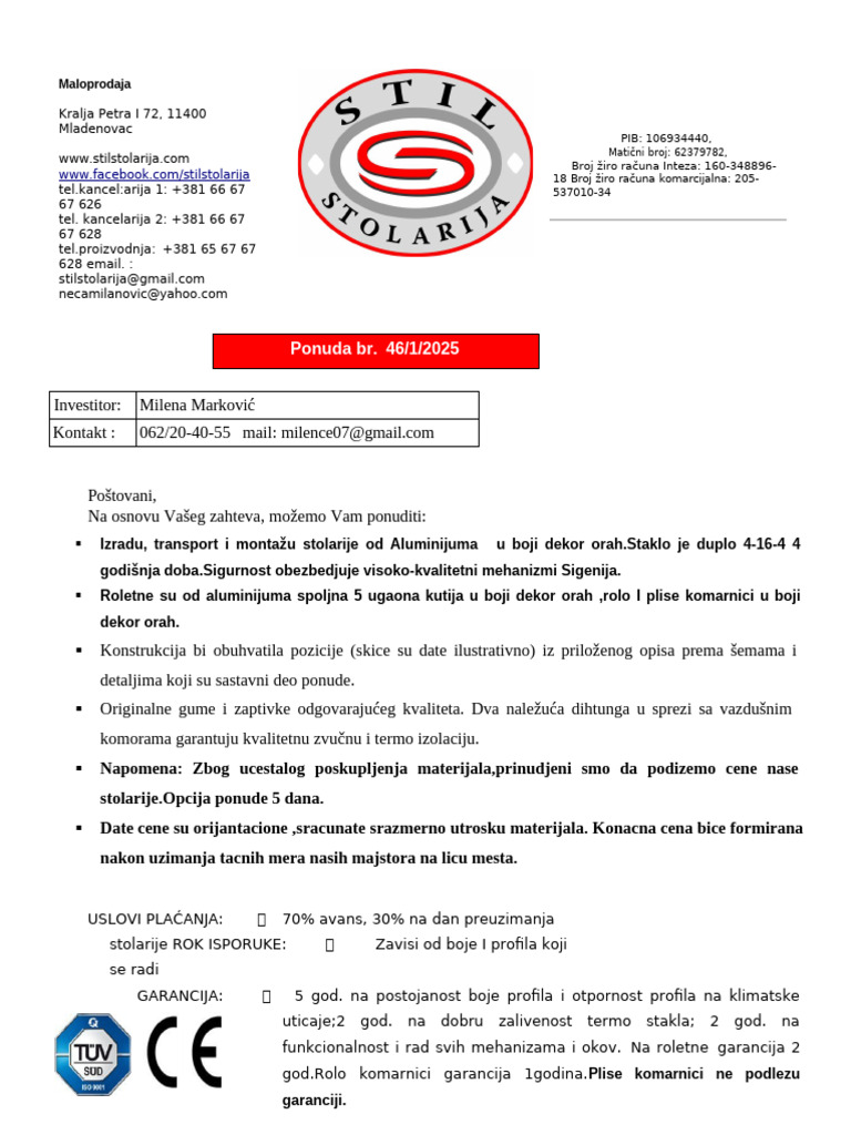 PDF Ponuda Alu Stolarija 1 | PDF