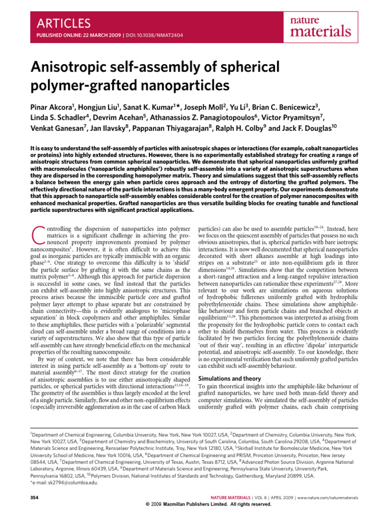 Anisotropic Self-Assembly of Spherical | PDF | Nanoparticle | Nanocomposite