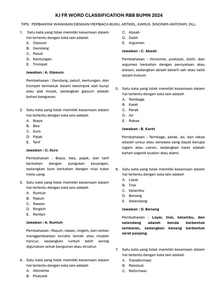 KJ FR Word Classification RBB Bumn 2024 | PDF