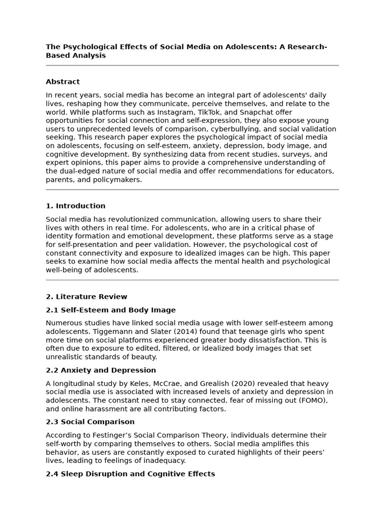 The Psychological Effects of Social Media on Adolescents | PDF ...