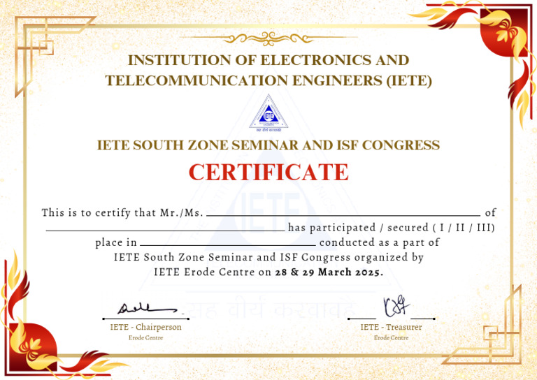 IETE South Zone Seminar Certificate | PDF