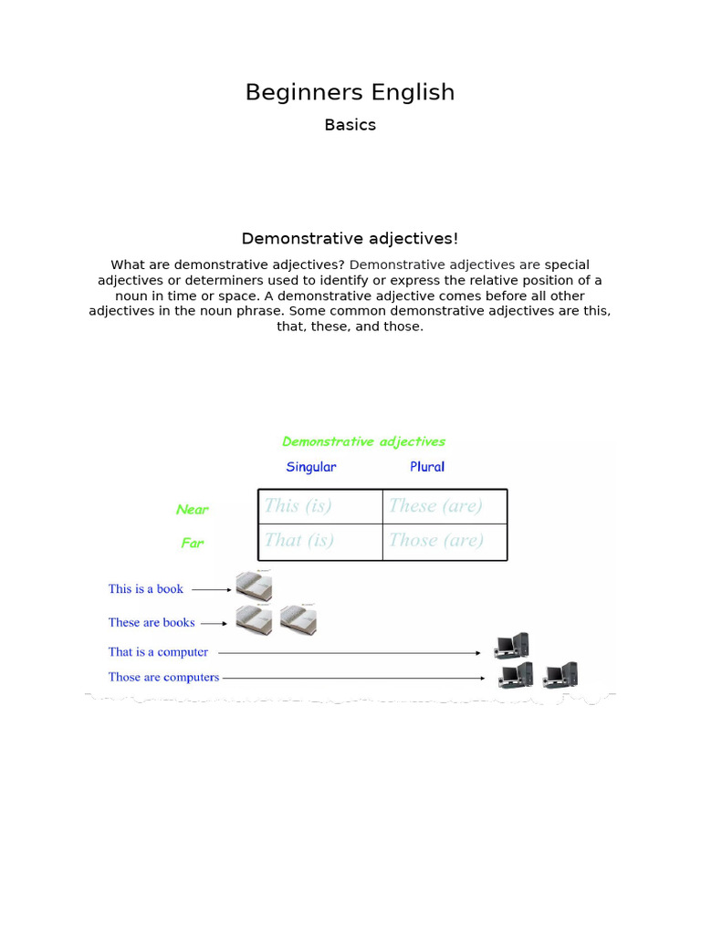 Beginners English Possessive and Demonstrative Adjectives | PDF