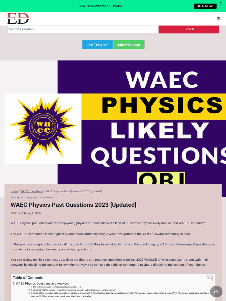WAEC Physics Past Questions 2023 | PDF | Capacitor | Nuclear Reactor