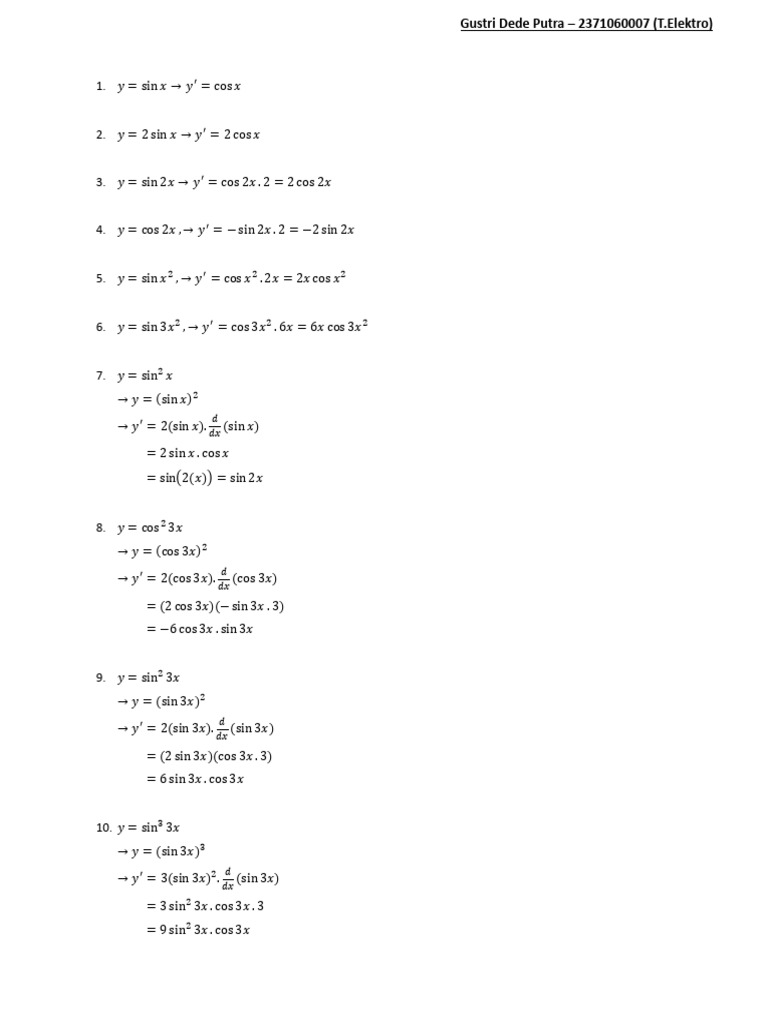 Latihan Turunan Fungsi Trigonometri | PDF
