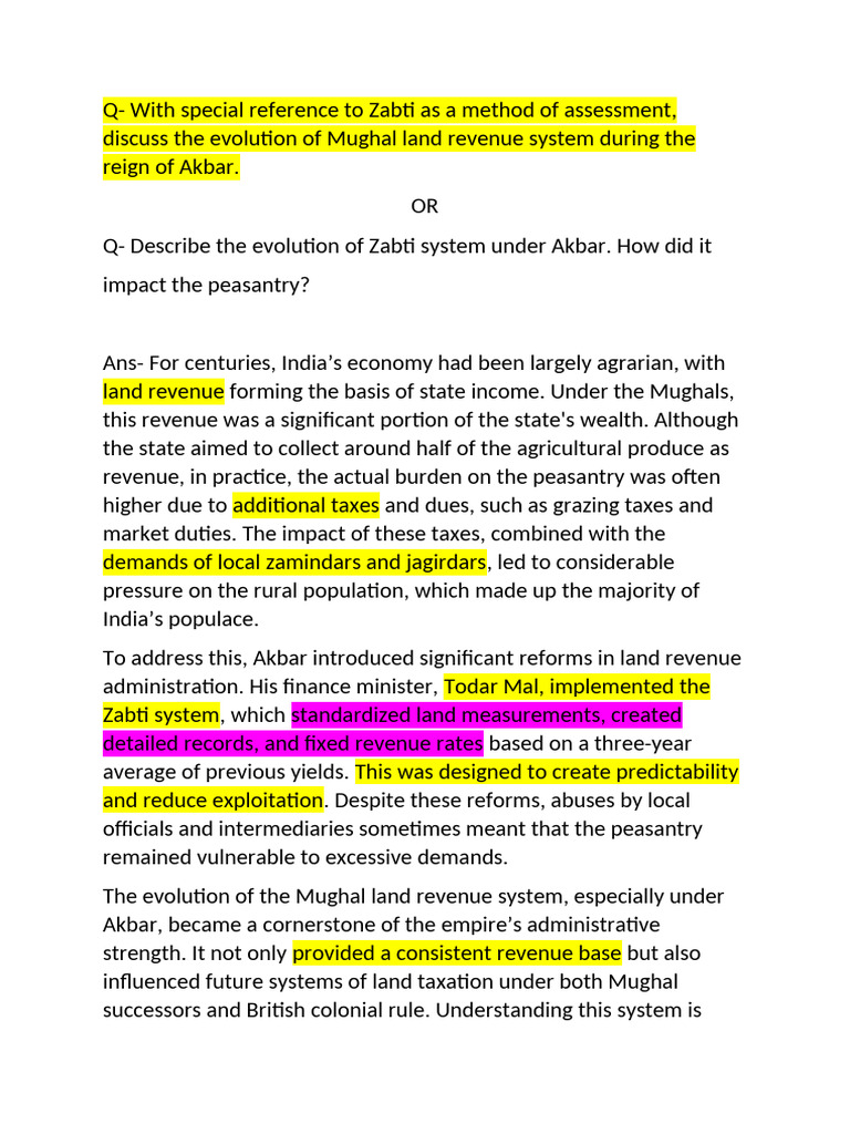 ANS Zabti System - Mughal | PDF | Taxes | Mughal Empire