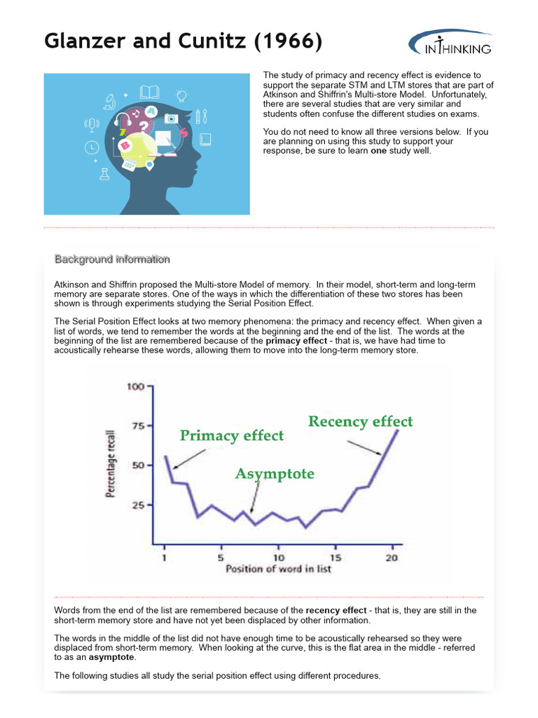 Glanzer and Cunitz MSM Study 2 1966 | PDF | Recall (Memory) | Psychology