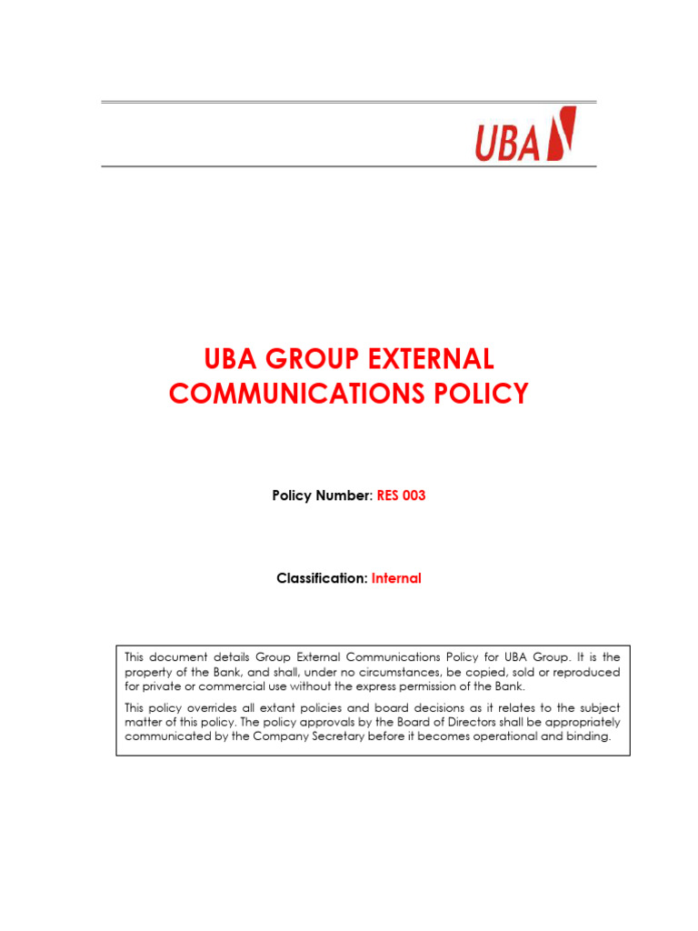 UBA Group External Communications Policy | PDF | Social Media | Popular ...