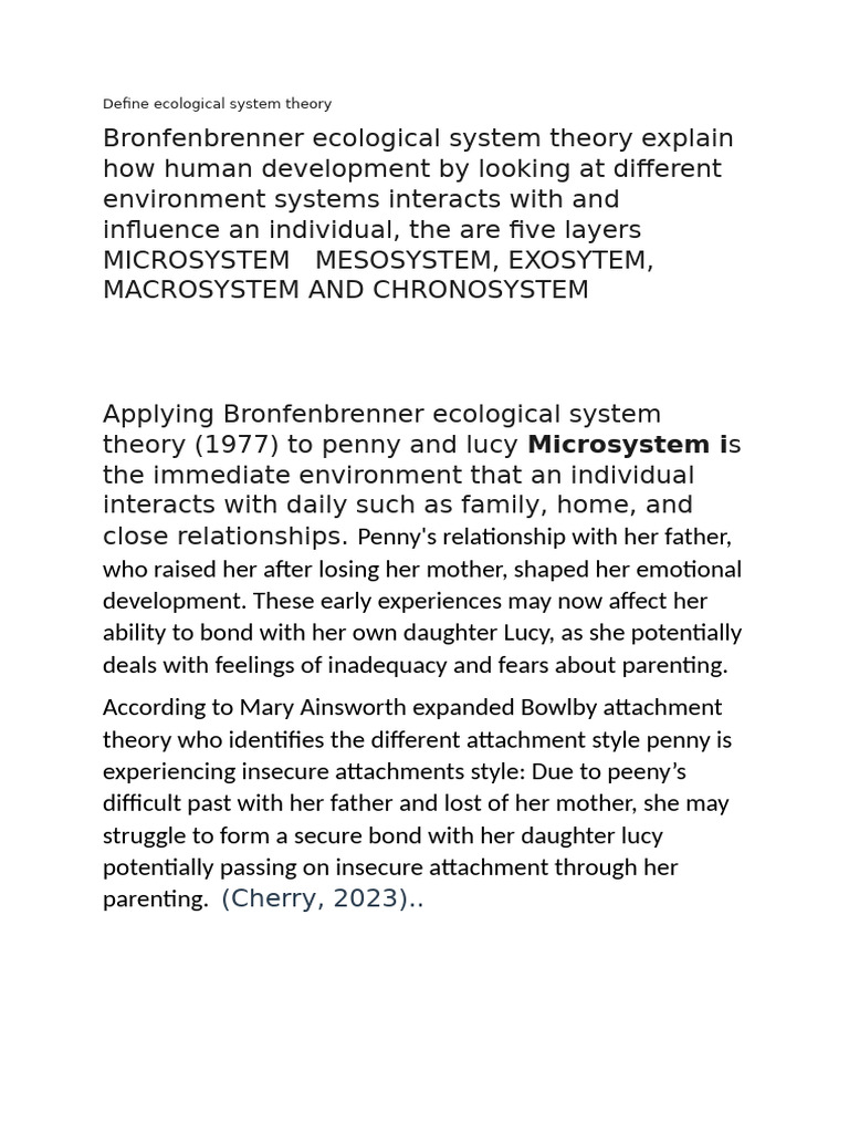 Define Ecological System Theory | PDF | Attachment Theory | Human Life ...