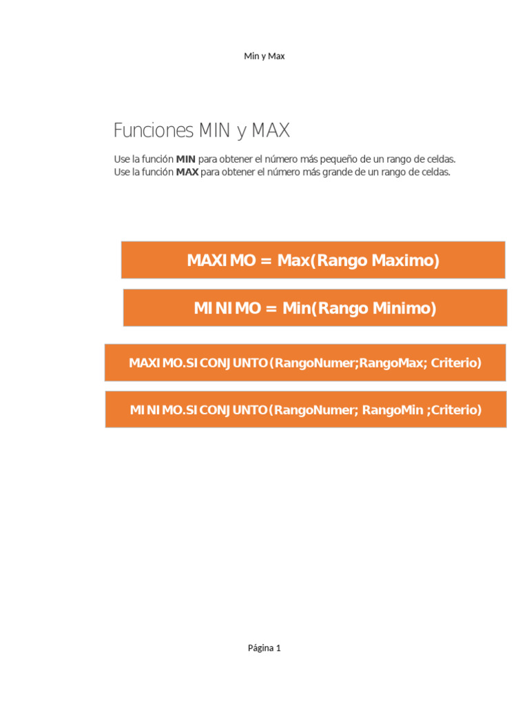Funciones MIN y MAX en Excel | PDF | Pasteles | Bocadillos
