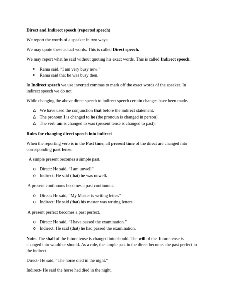 Direct and Indirect Speech Explained | PDF | Linguistic Morphology ...