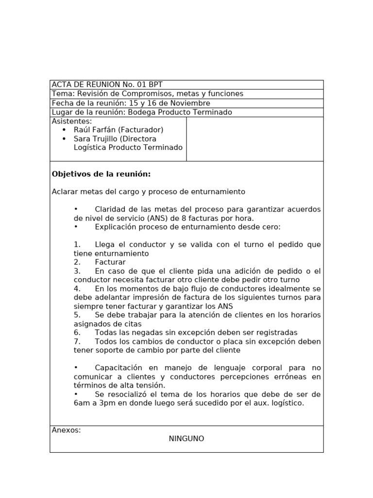 Acta de Reunion | PDF