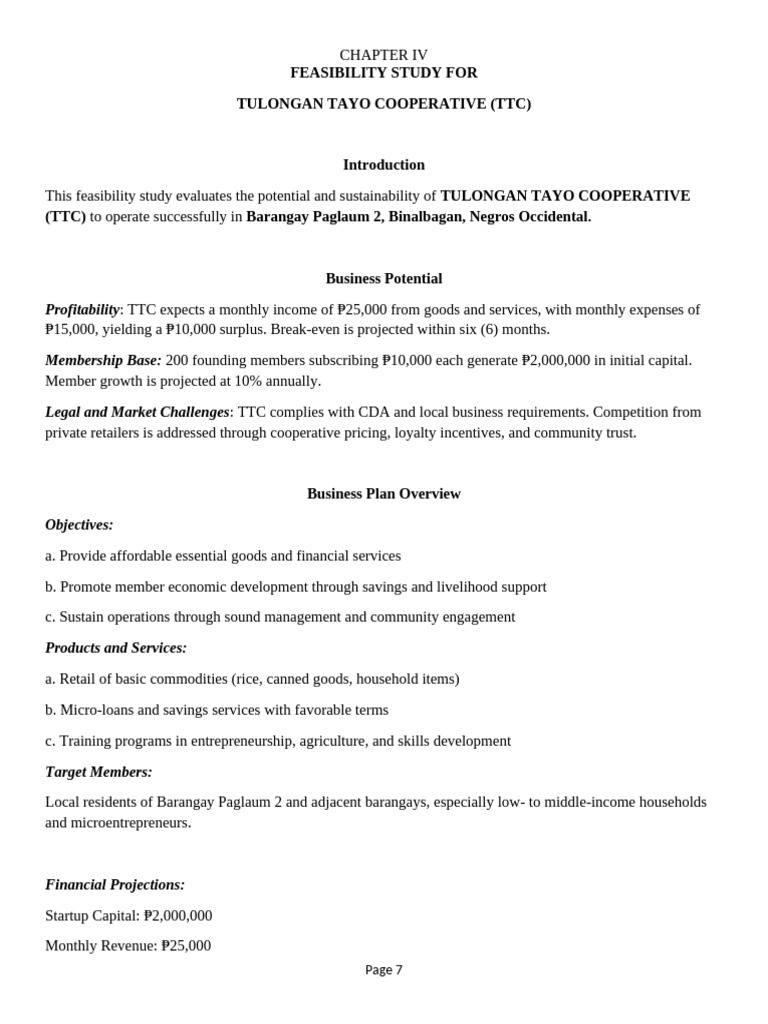 Feasibility Study for Tulongan Tayo Cooperative | PDF